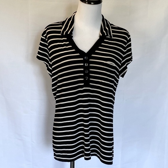 Chico's | Tops | Chicos Travelers Black With White Stripe Knit Top ...
